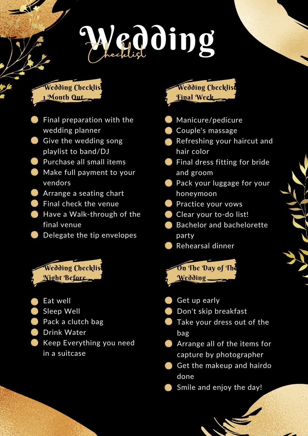 Digital Black and Gold Vintage Wedding Planning Checklist, Wedding ...
