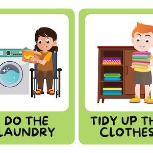Printable House Chores Verbs Flashcards, Kid Responsibility Flashcards ...