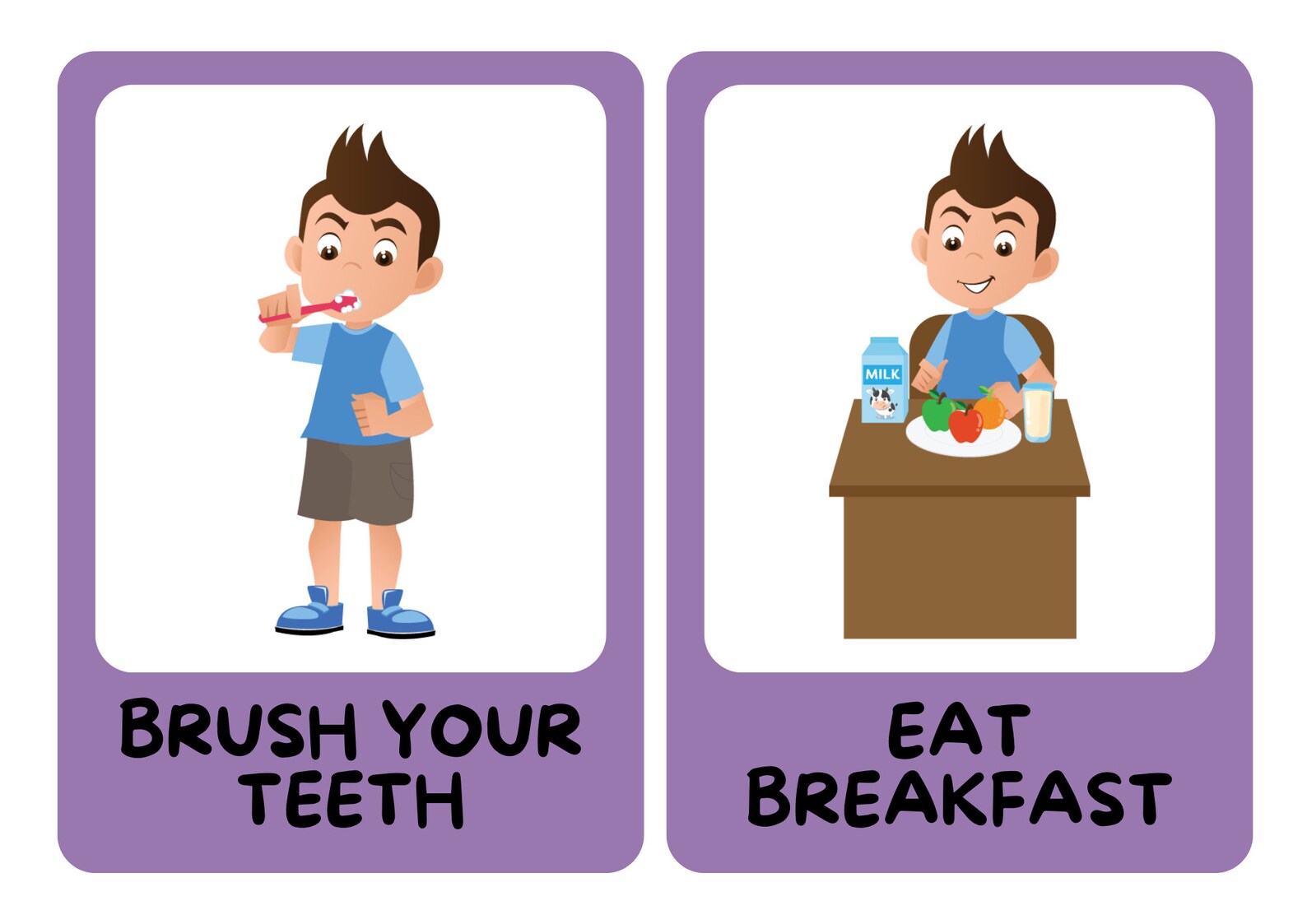 Printable Daily Routine Verbs Flashcards, Kid Responsibility Flashcards ...