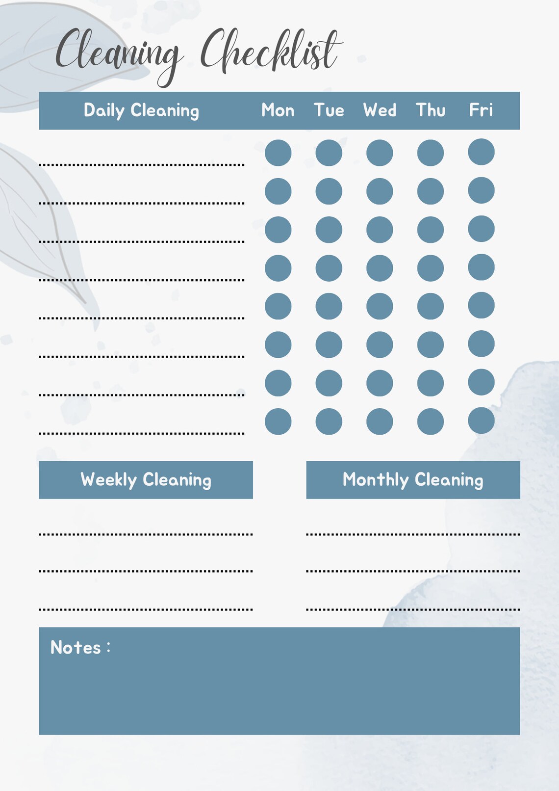 Pastel Blue Simple Cute Cleaning Checklist, Blank Cleaning Schedule ...