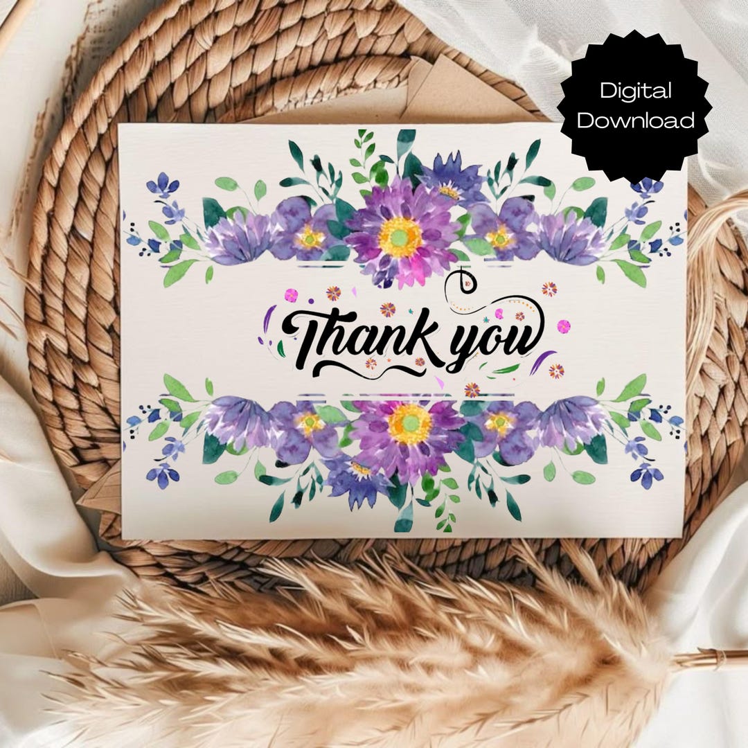 Wildflower Thank You Card Template, Printable Thank You Card ...
