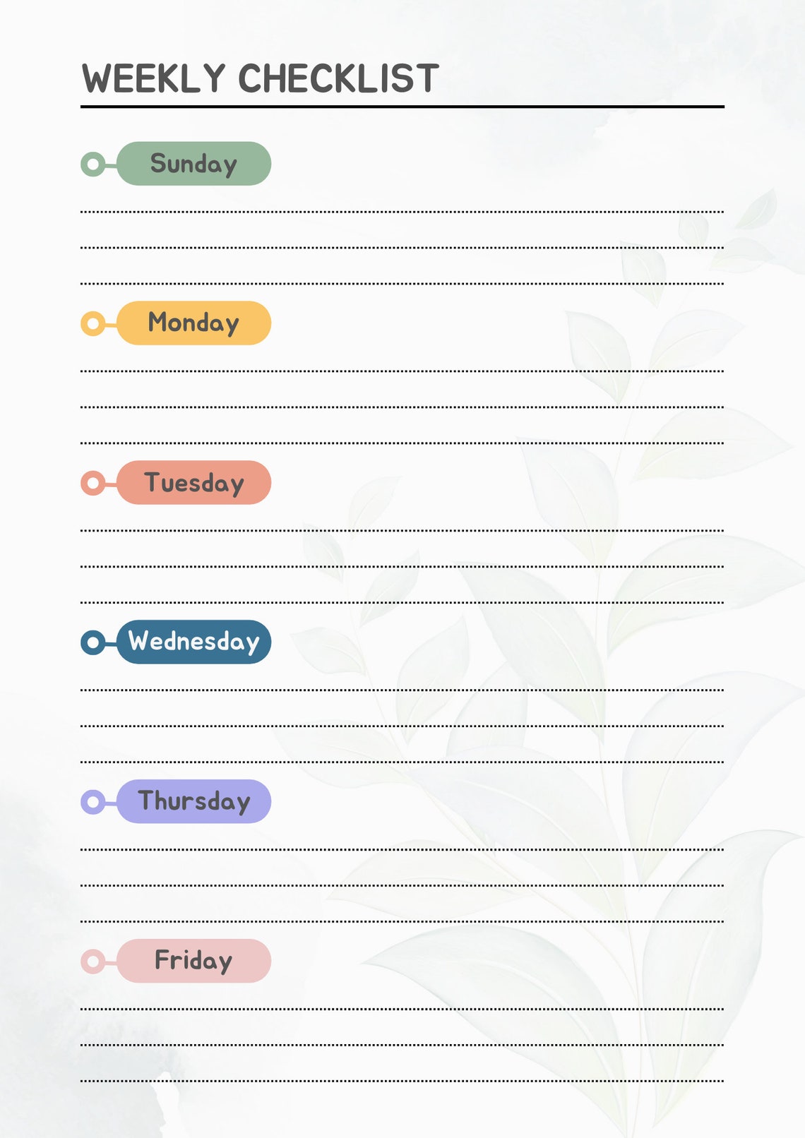 Printable Weekly Checklist, to Do List Template, Weekly Checklist ...