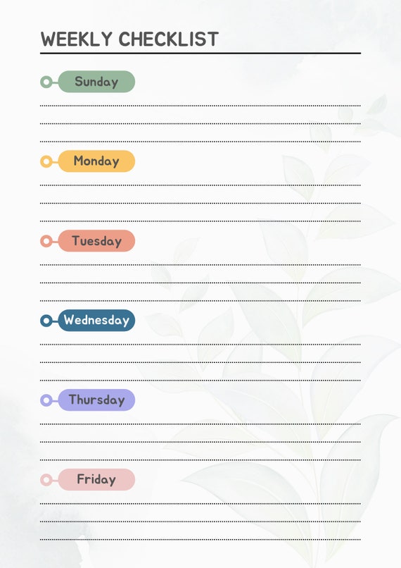 Printable Weekly Checklist to Do List Template Weekly - Etsy
