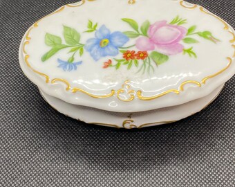 Vintage Floral Porcelain Trinket Box - Etsy