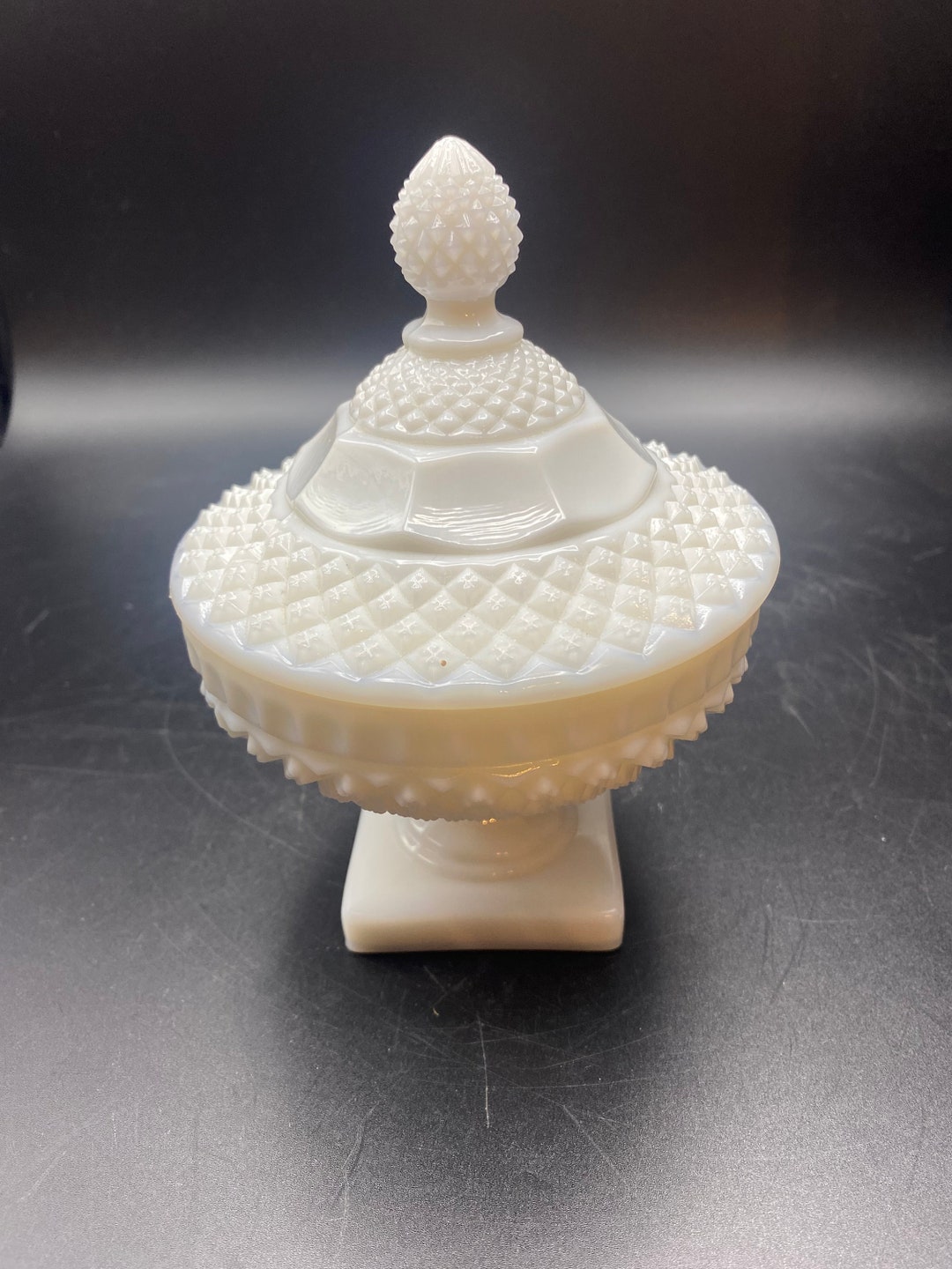 Westmoreland Milkglass Diamond Point Compote - Etsy