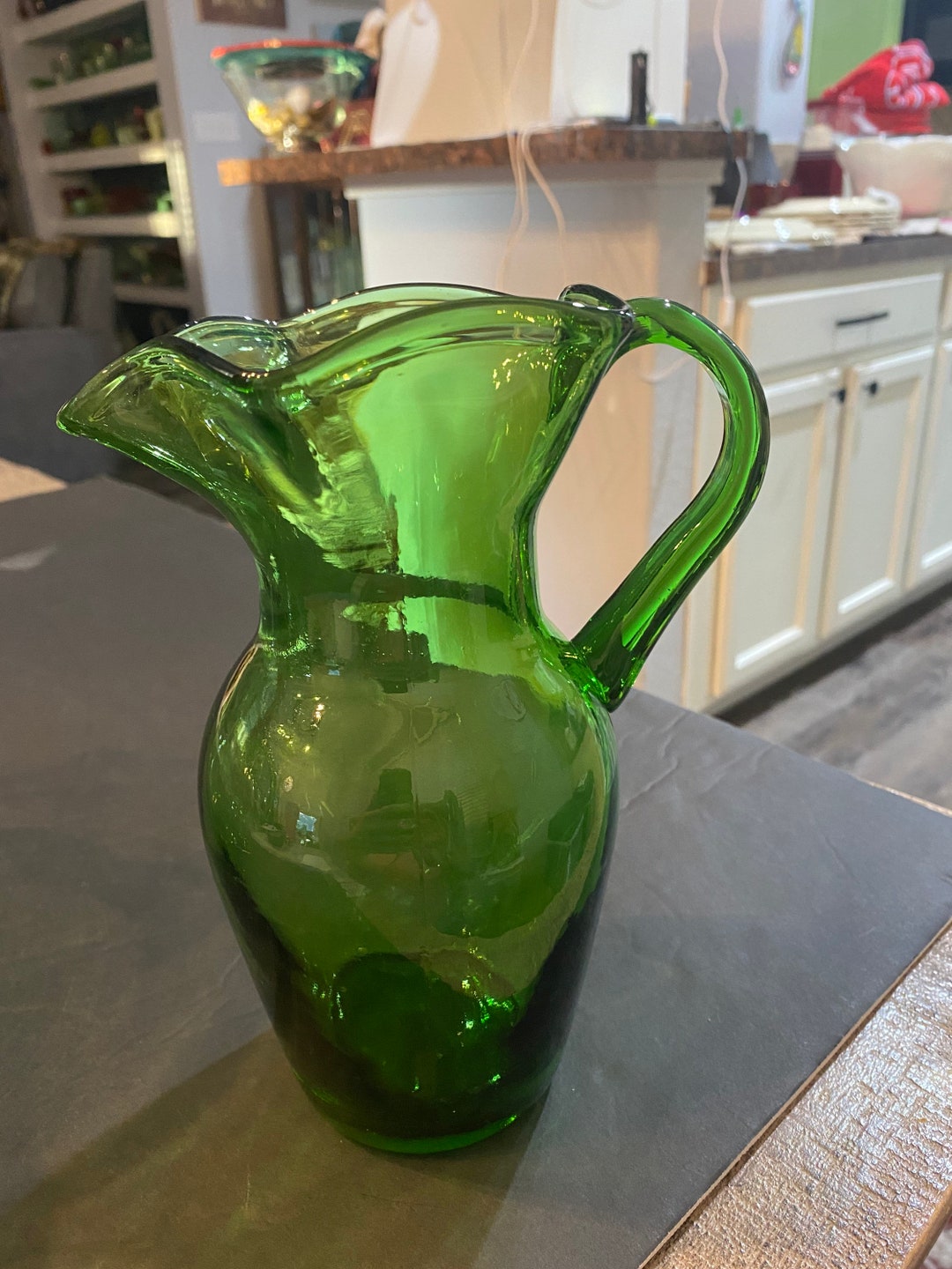 Handblown Ruffle Top Glass Bubble Pitcher - Etsy