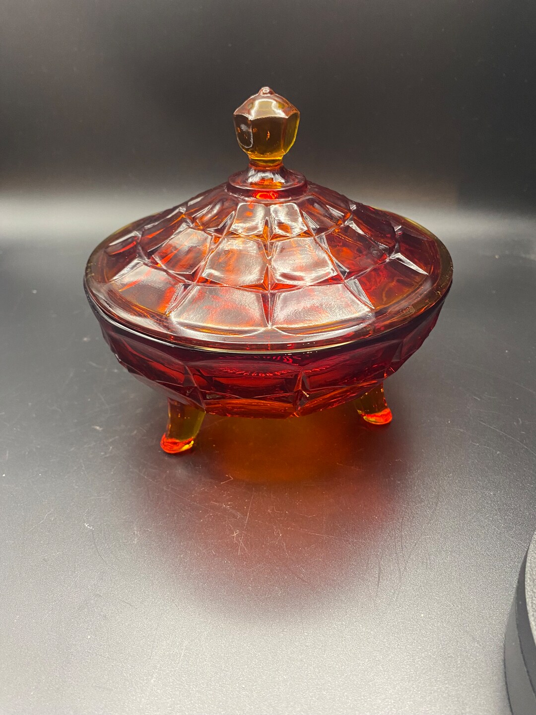 Amberina 3 Toed Covered Candy Dish - Etsy