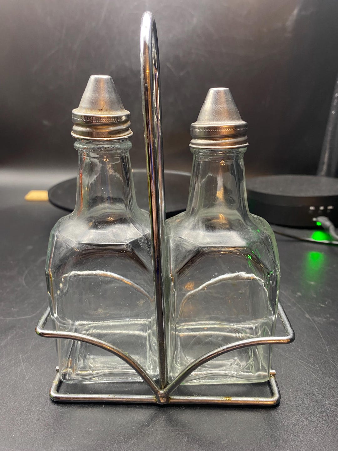 Oil and Vinegar Cruet Set With Metal Holder - Etsy