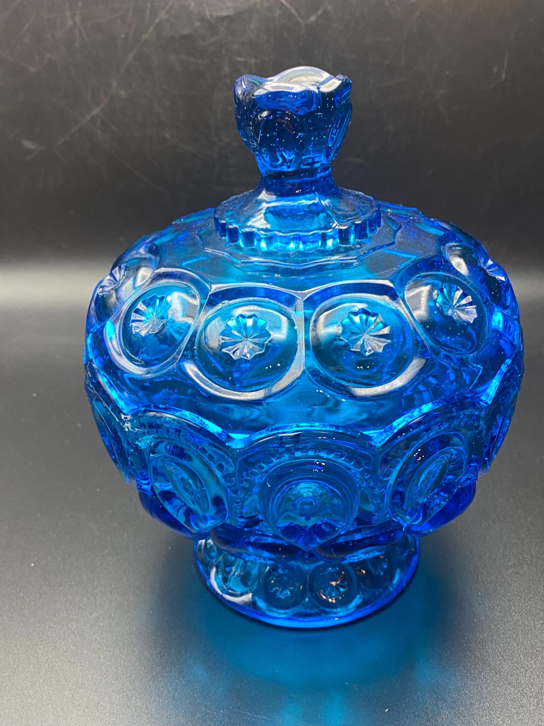 L.E. Smith Covered Candy Jar Colonial Blue - Etsy