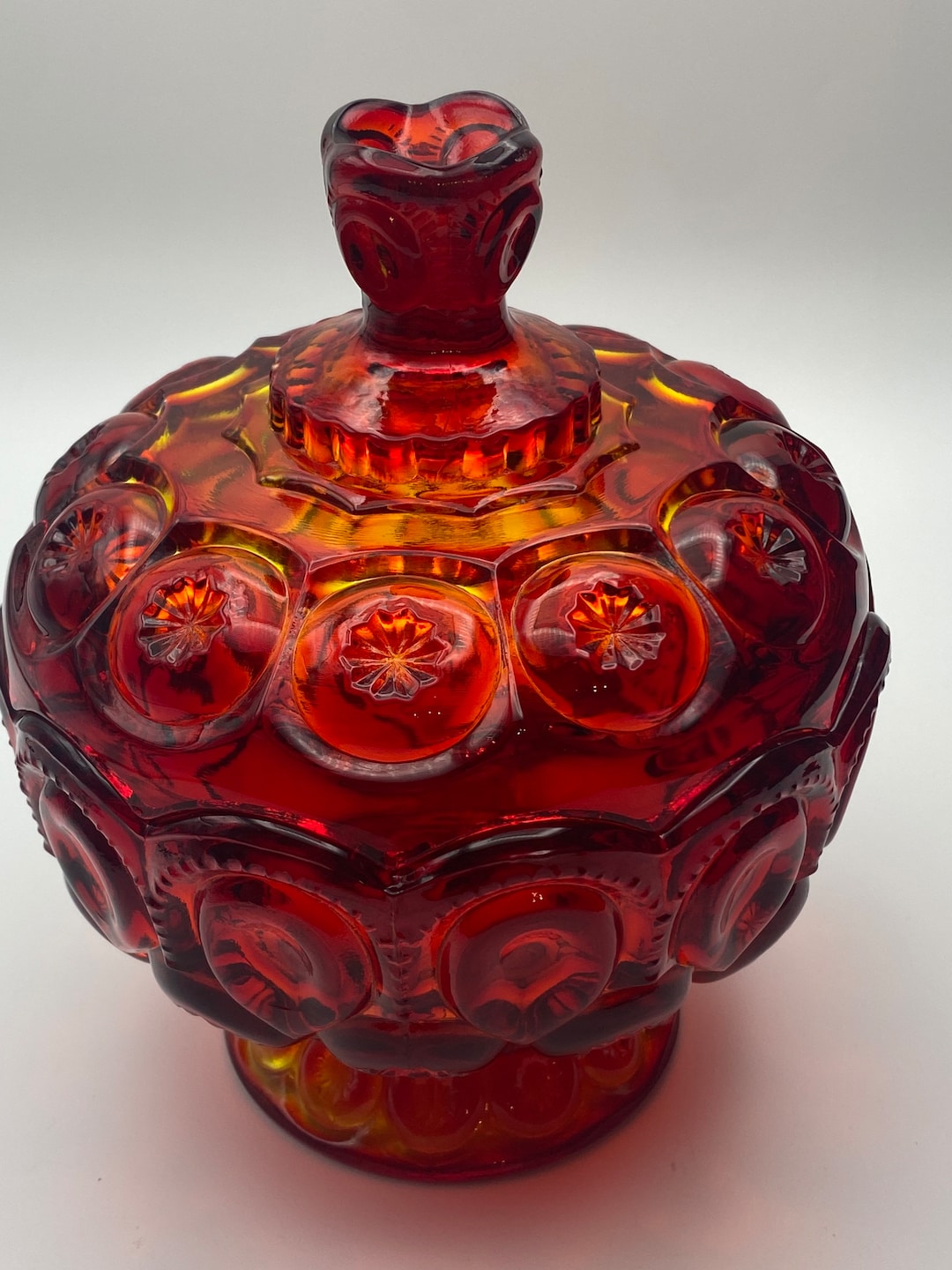 L.e.smith Moon N Star Large Lidded Candy Dish Amberina - Etsy