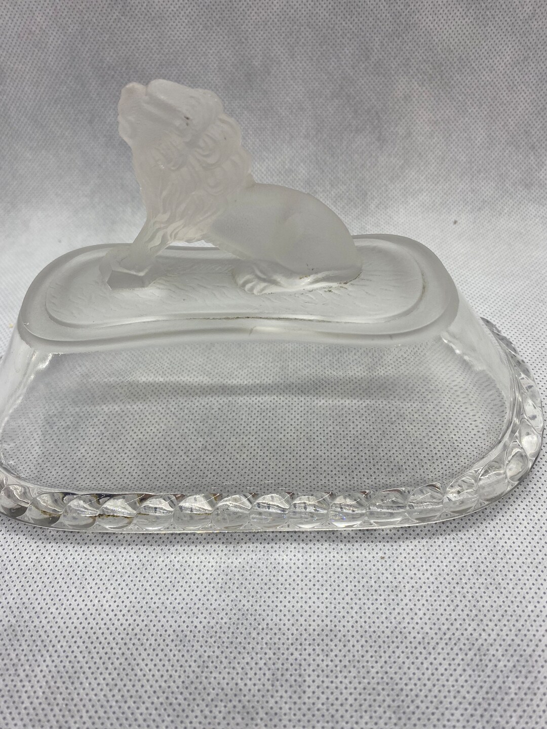 Gillinder &sons Frosted Glass Lion Butter Lid - Etsy