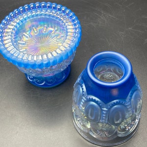 Weishar Blue and Iridescent Carnival Glass Moon N Star Fairy Lamp 3 ...
