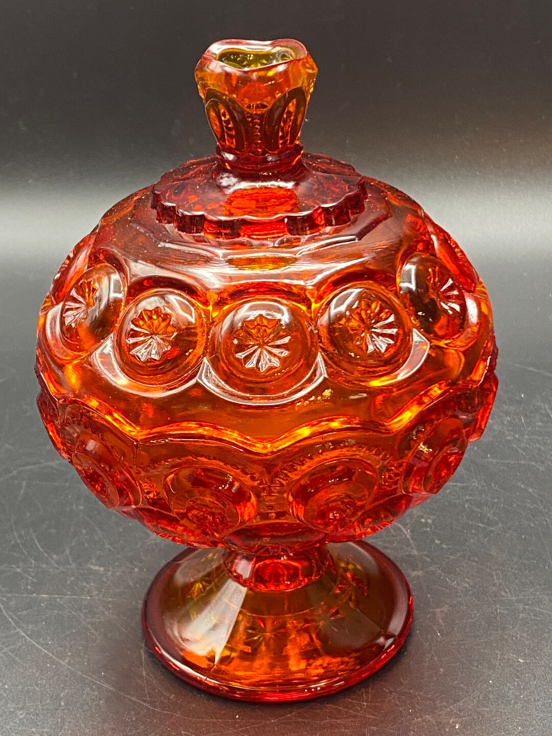 L. E. Smith Moon N Star Lidded Compote Amberina - Etsy