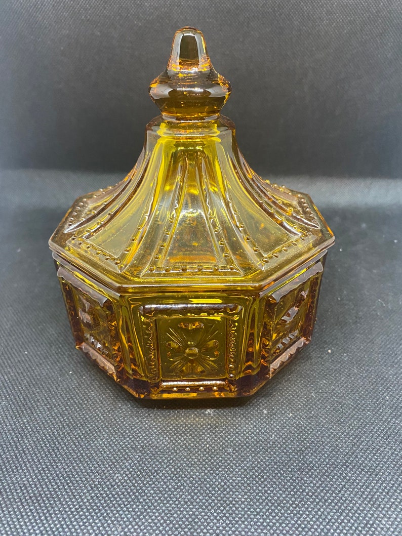 Imperial Glass Amber Octagon Lidded Candy Dish - Etsy