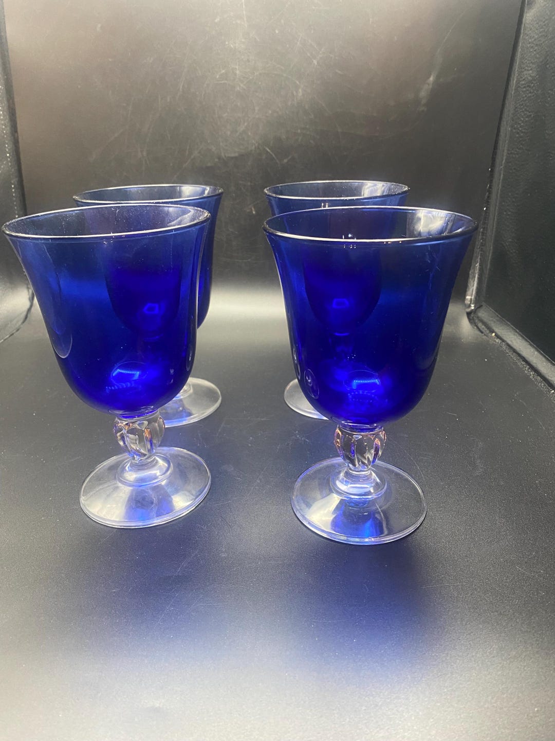 Cobalt Water Goblets With Clear Swirl Pedestal Bases Set of 4 - Etsy