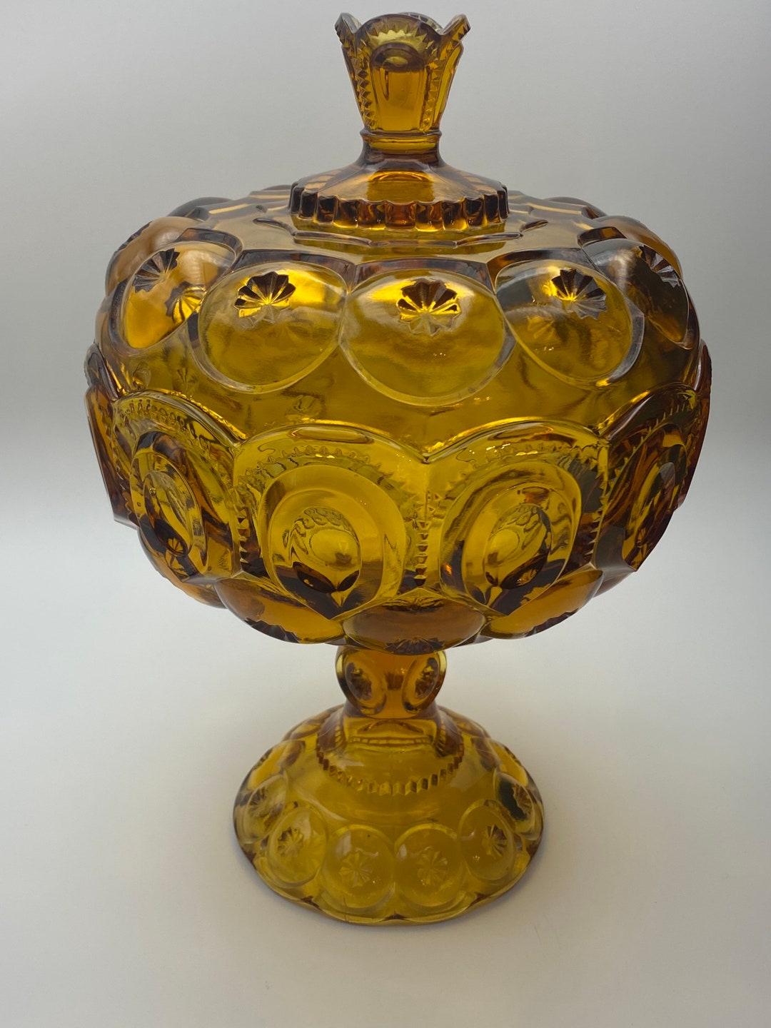 L.E. Smith Moon N Star Super Large Amber Lidded Compote 12” - Etsy