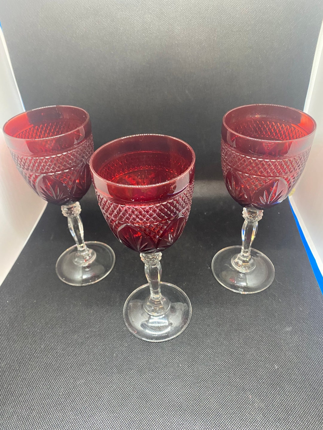Ruby Red Pressed Glass Goblets - Etsy