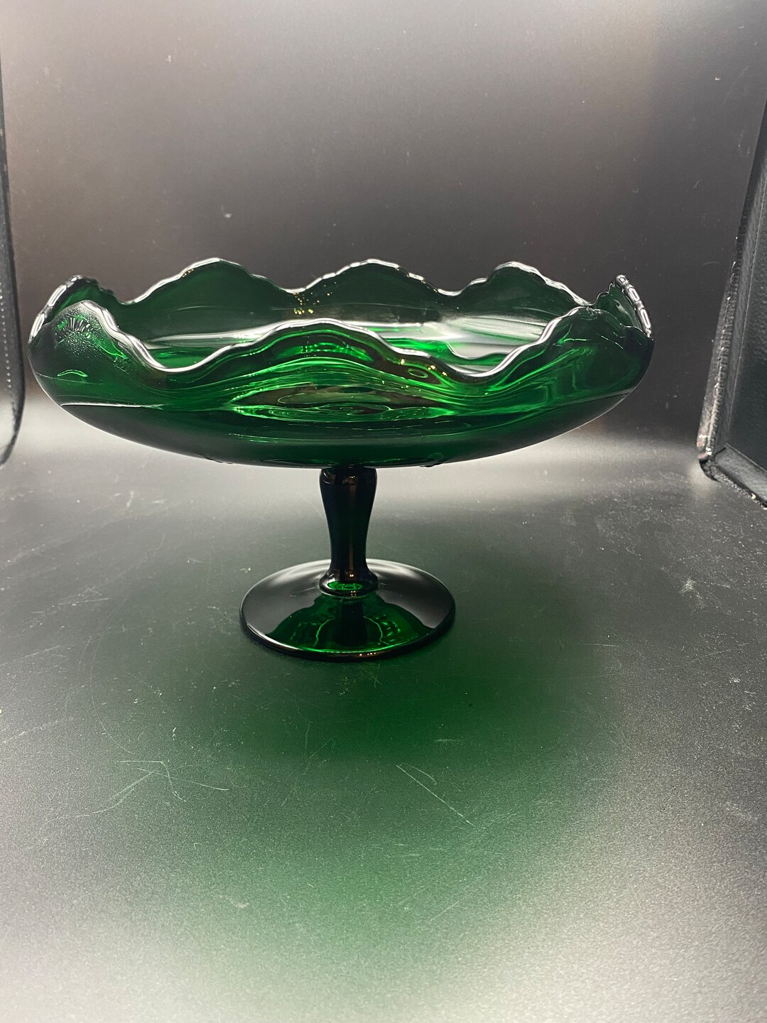 Emerald Green Pedestal Wavy Rim Bowl - Etsy