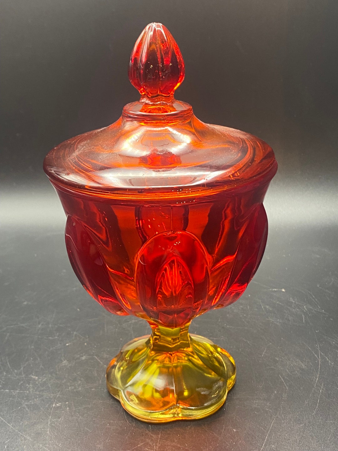 L.E. Smith Amberina Covered Compote 6 Petal - Etsy