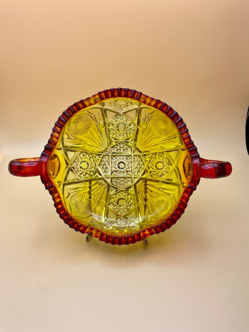 L.E. Smith Amberina Double Handled Nappy - Etsy