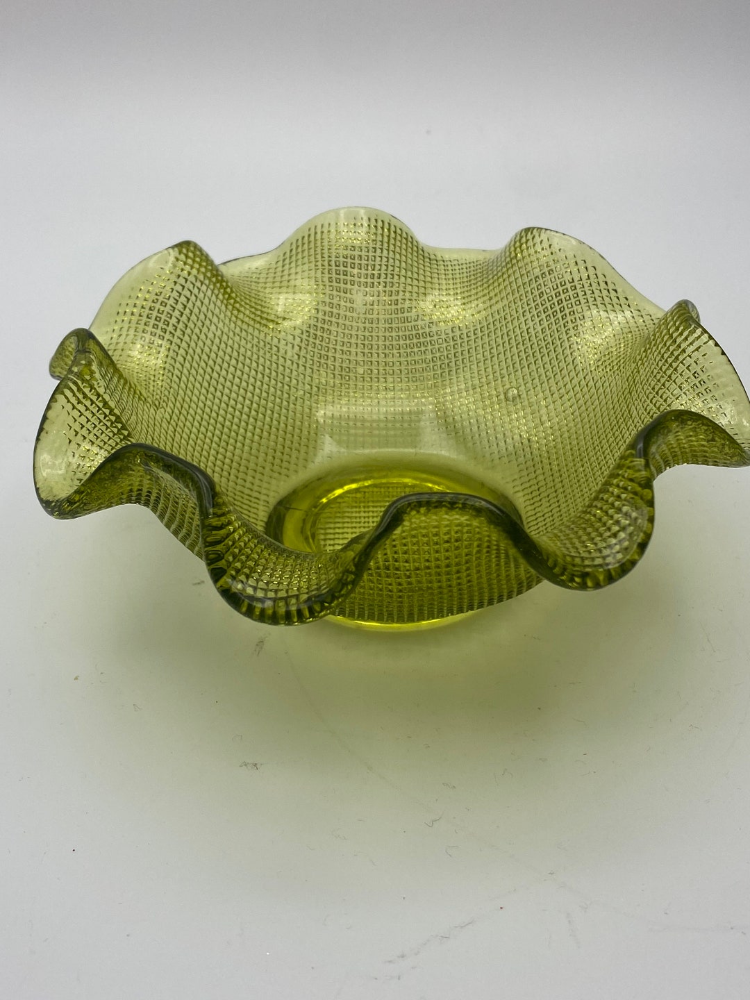Olive Green Geometric Design Ruffled Edge Bowl - Etsy