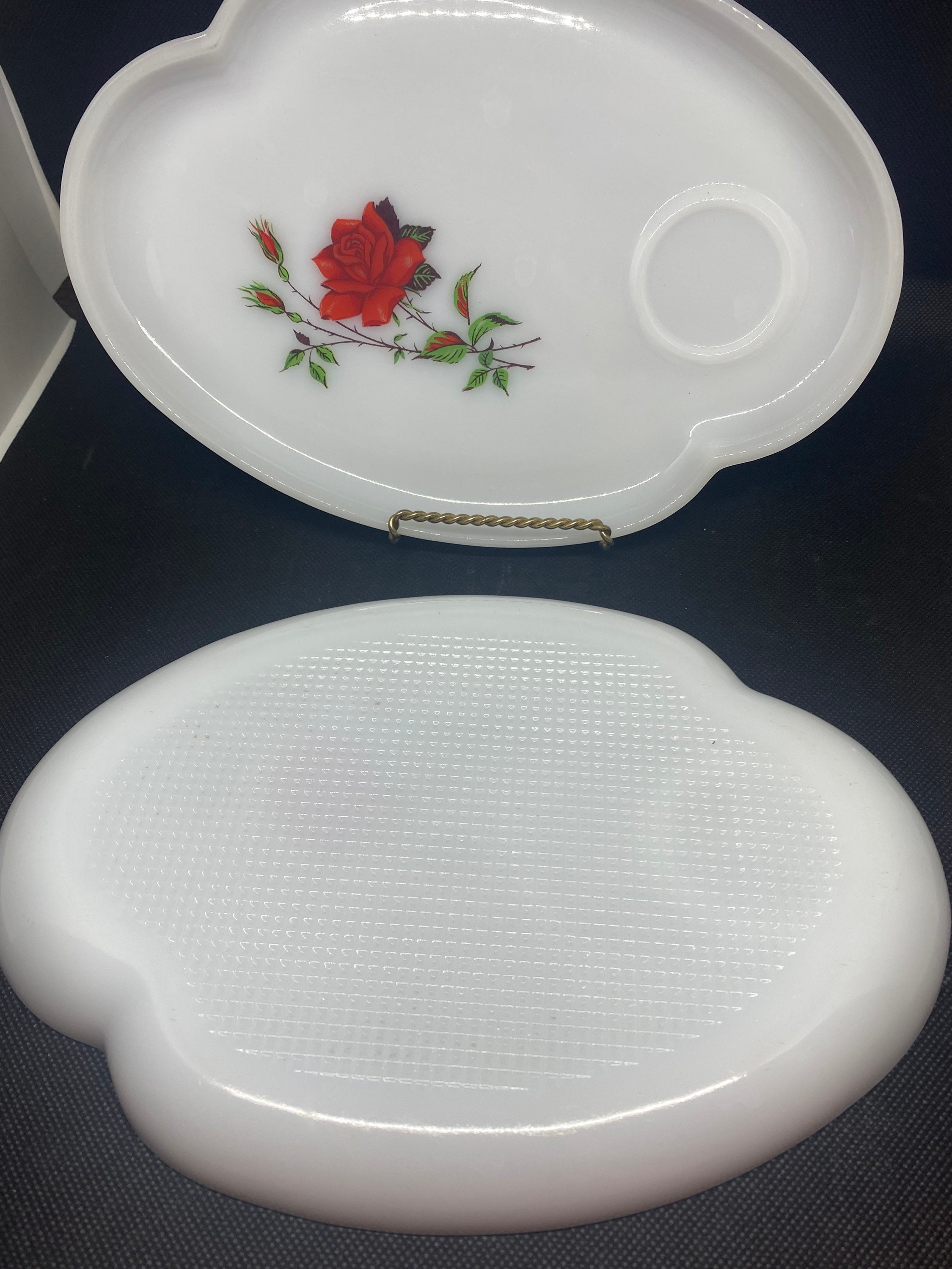 Federal Glass Rose Painted Snack Trays. Set of 2 - Etsy