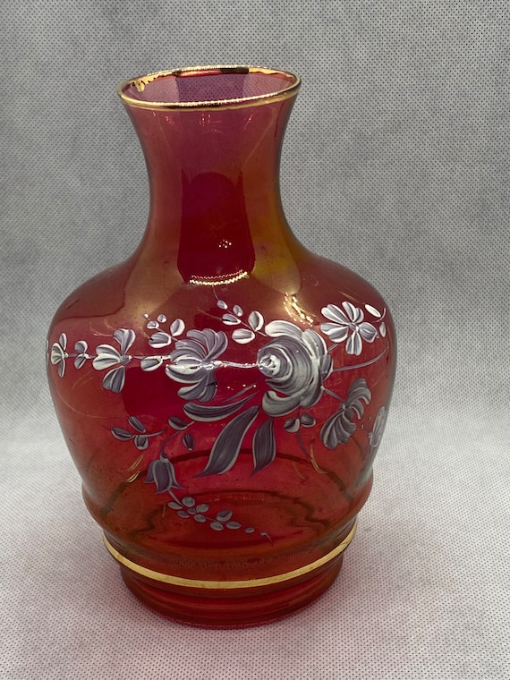 Vintage Red Glass Pitcher - Etsy