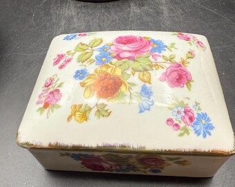 Vintage Floral Porcelain Trinket Box - Etsy
