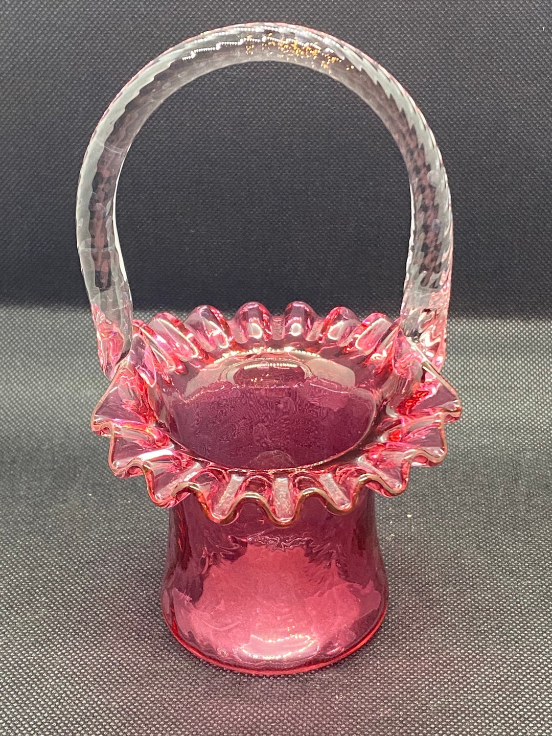 Fenton Cranberry Basket Swirl Handle - Etsy