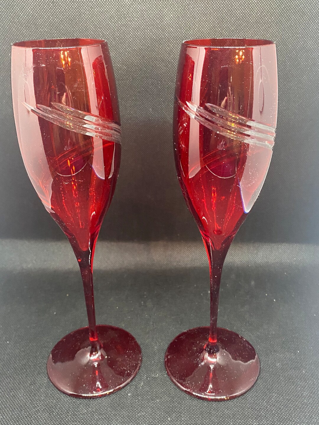 Red Tall Etched Wine Glasses - Etsy