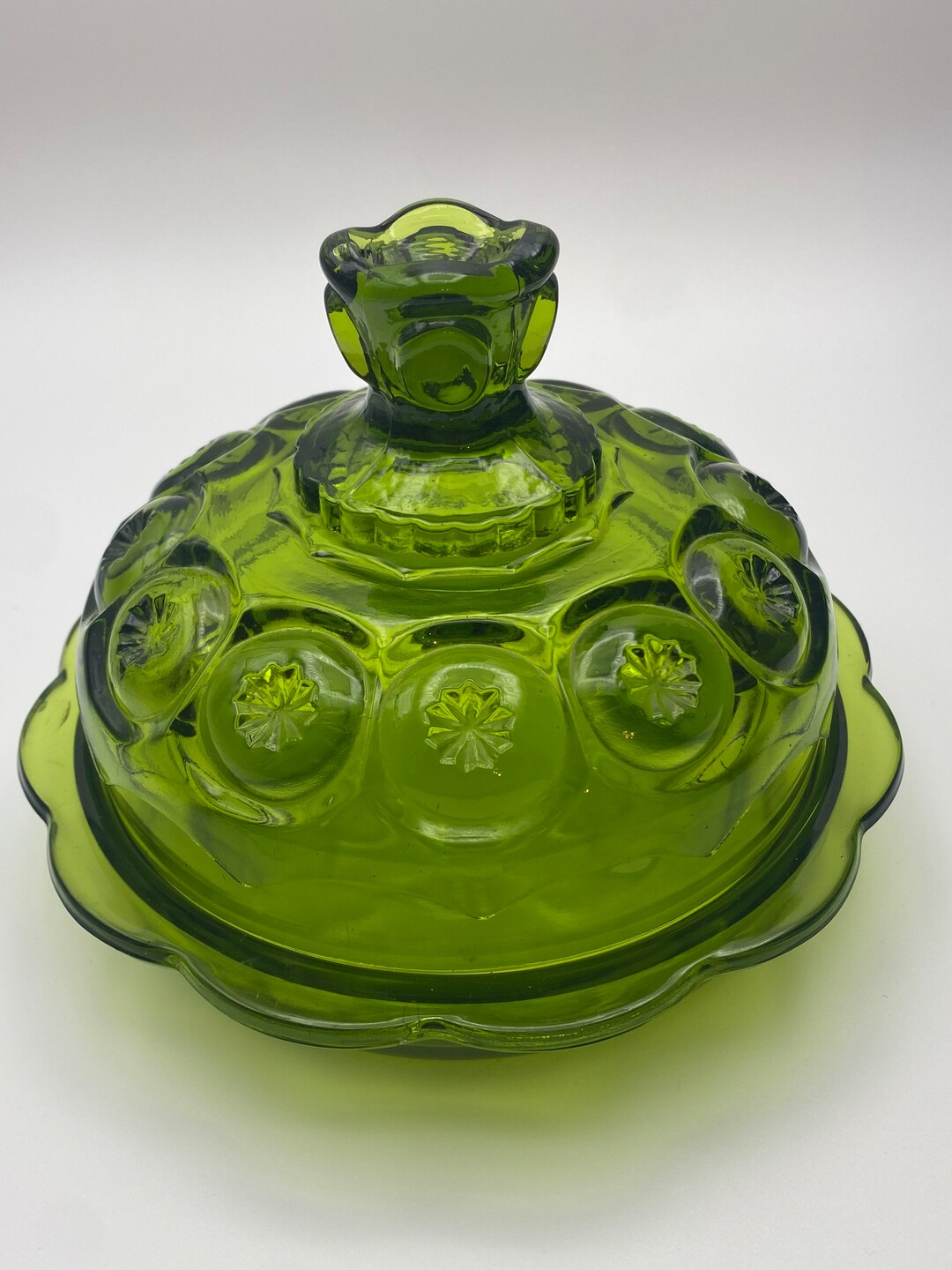 L.E. Smith Domed Butter Dish Emerald Green Moon N Star - Etsy