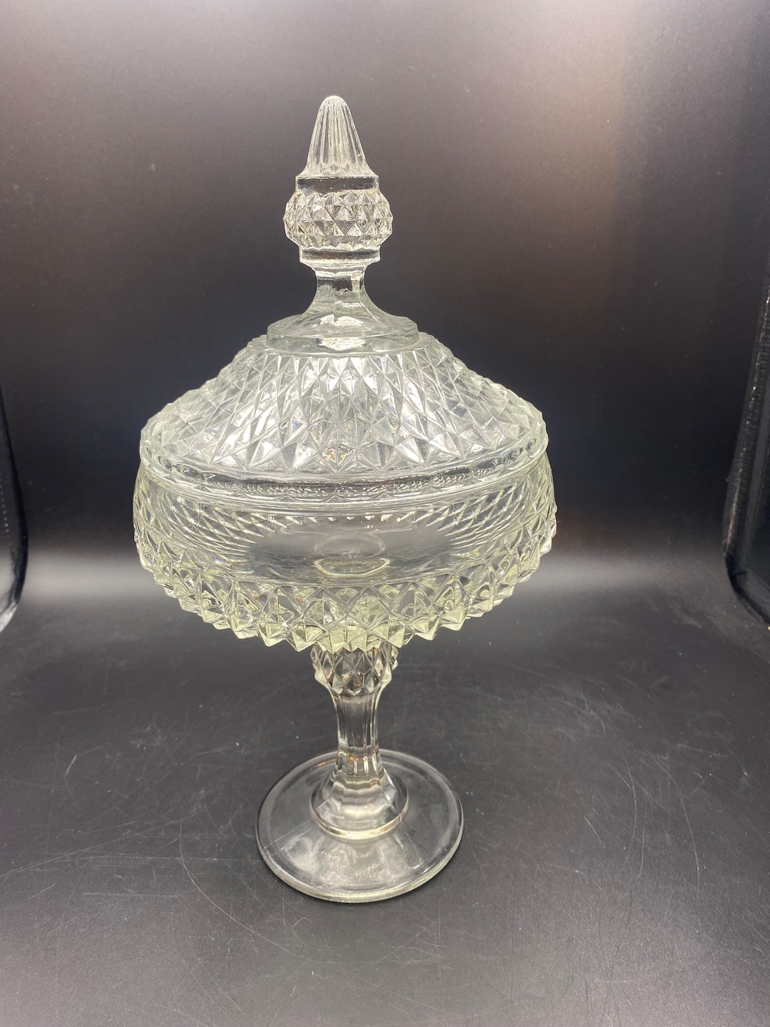 Indiana Glass Diamond Point Compote - Etsy