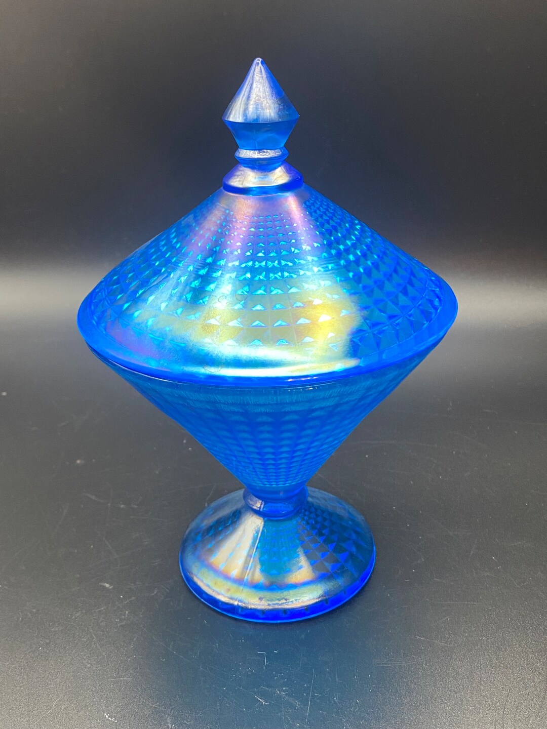 Blue Diamond Point Lidded Compote - Etsy