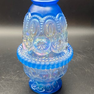 Weishar Blue and Iridescent Carnival Glass Moon N Star Fairy Lamp 3 ...