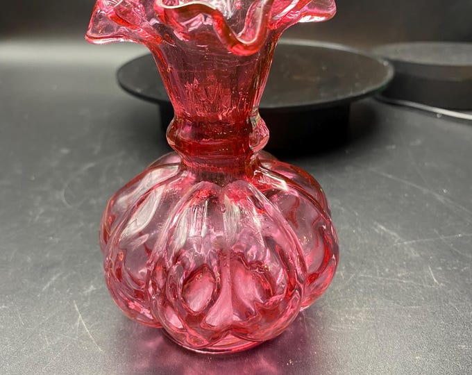 Fenton Cranberry Diamond Optic Vase - Etsy