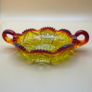 L.E. Smith Amberina Double Handled Nappy - Etsy