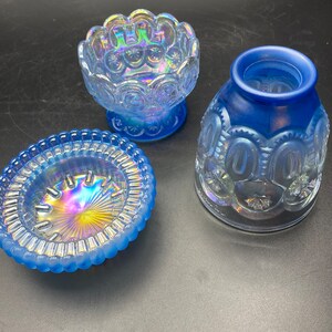 Weishar Blue and Iridescent Carnival Glass Moon N Star Fairy Lamp 3 ...