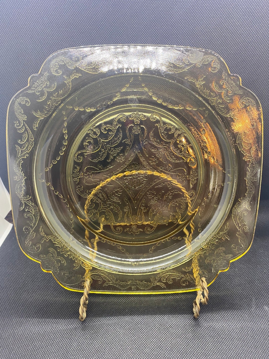 Indiana Glass Amber Madrid Pattern Square Salad Plates. Set of 2 - Etsy