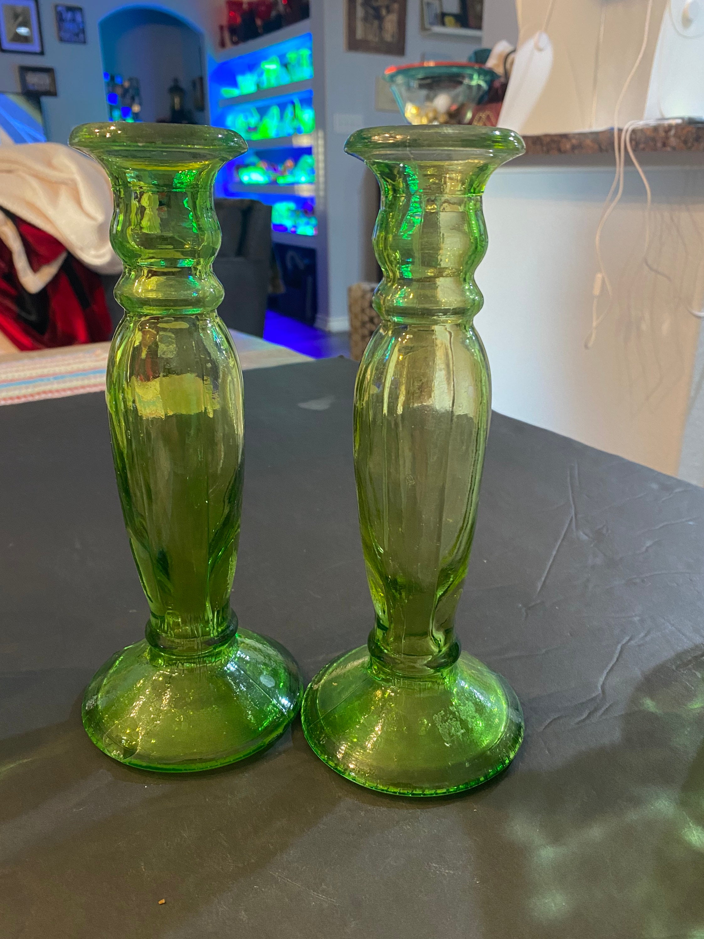 Green Glass Vases. Set of 2 - Etsy