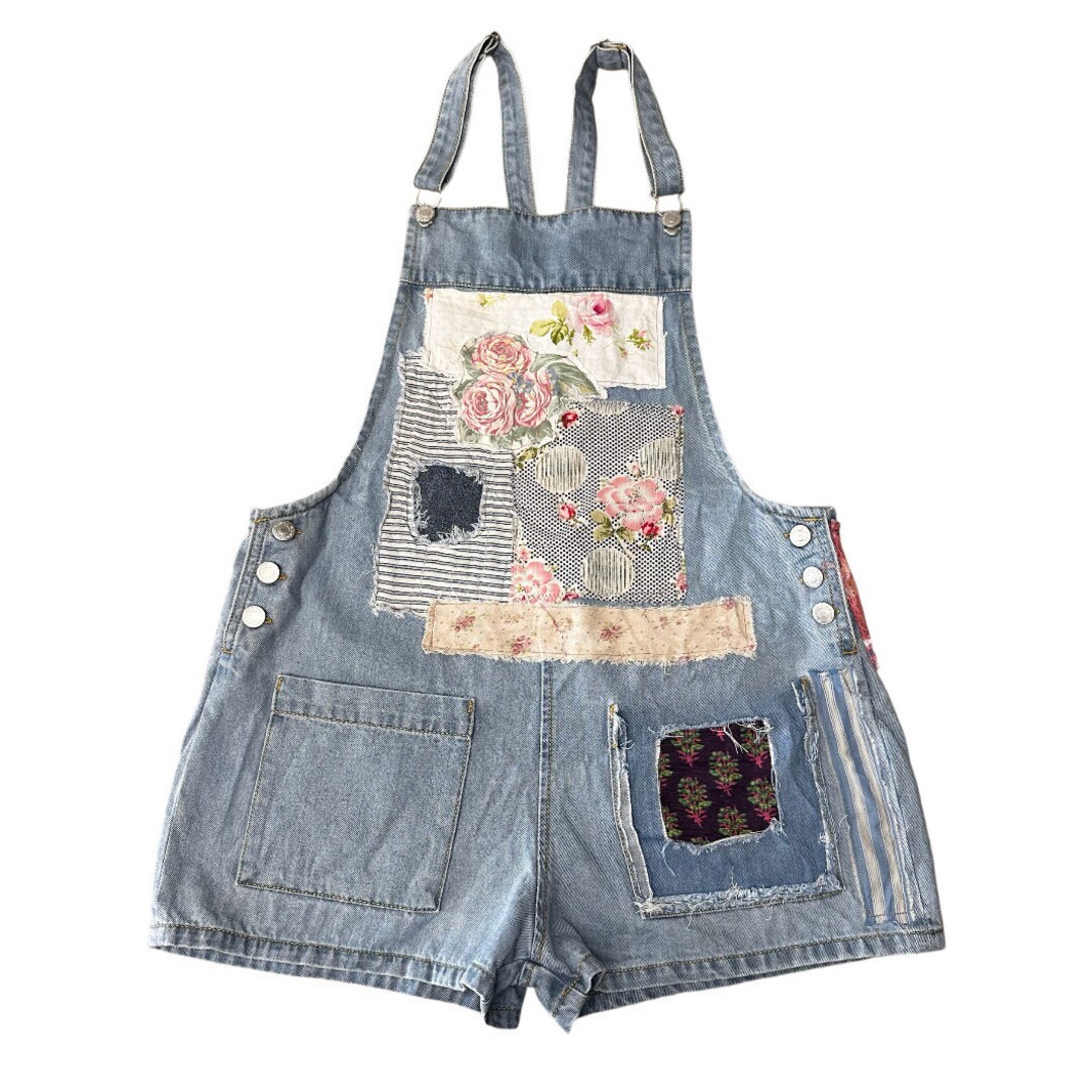 Upcycled Denim Overalls Shortalls Au 10-12 Bohemian Patchwork Juxt Gypsy OOAK - Etsy