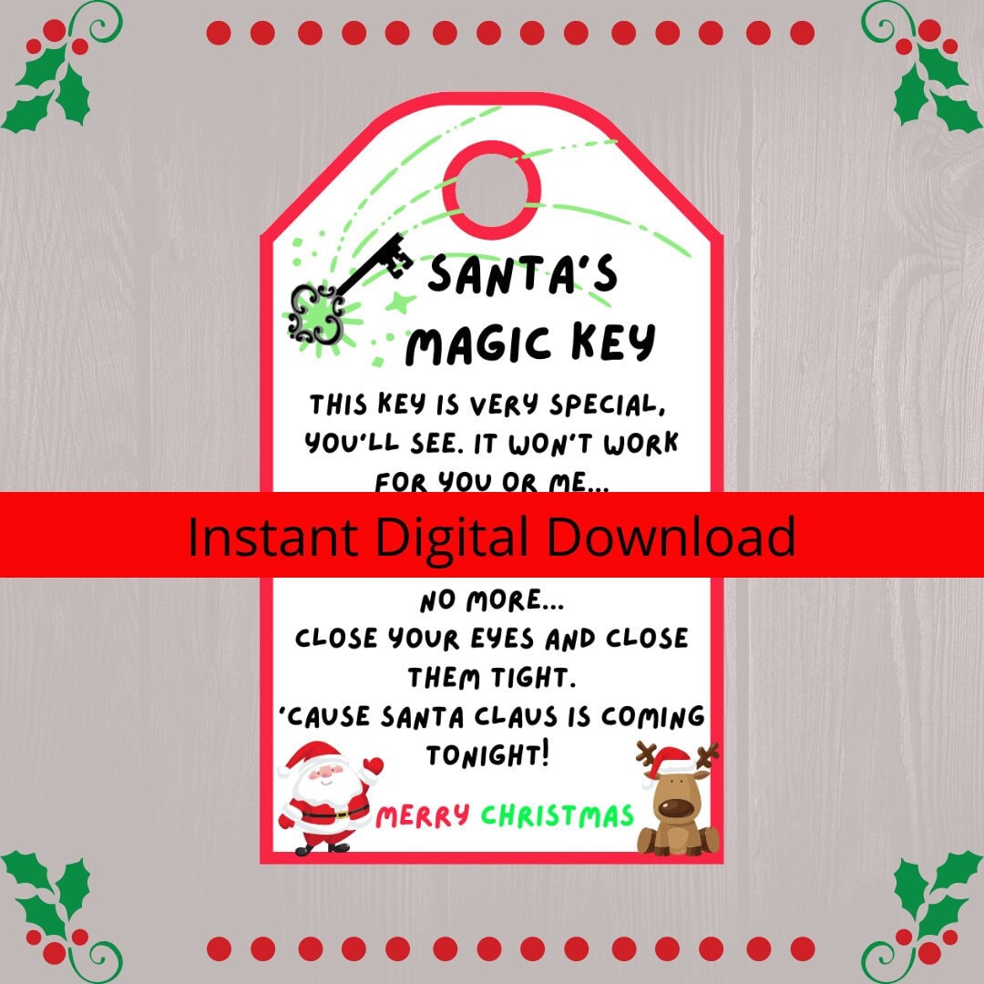 Santa's Magic Key Tag, Printable Instant Digital Download, Christmas ...