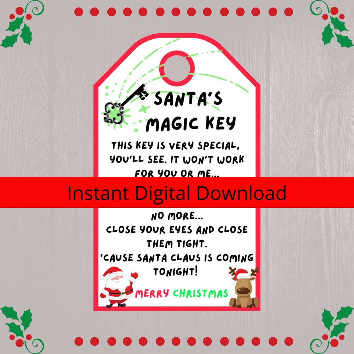 Santa's Magic Key Tag, Printable Instant Digital Download, Christmas ...
