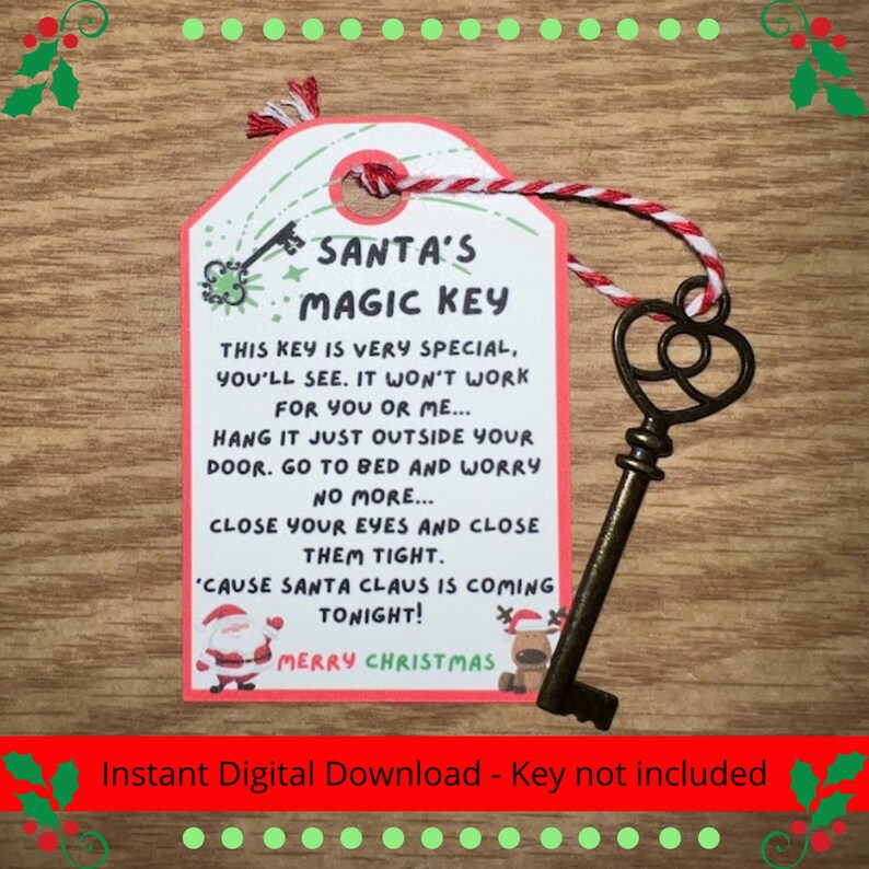Santa's Magic Key Tag, Printable Instant Digital Download, Christmas ...