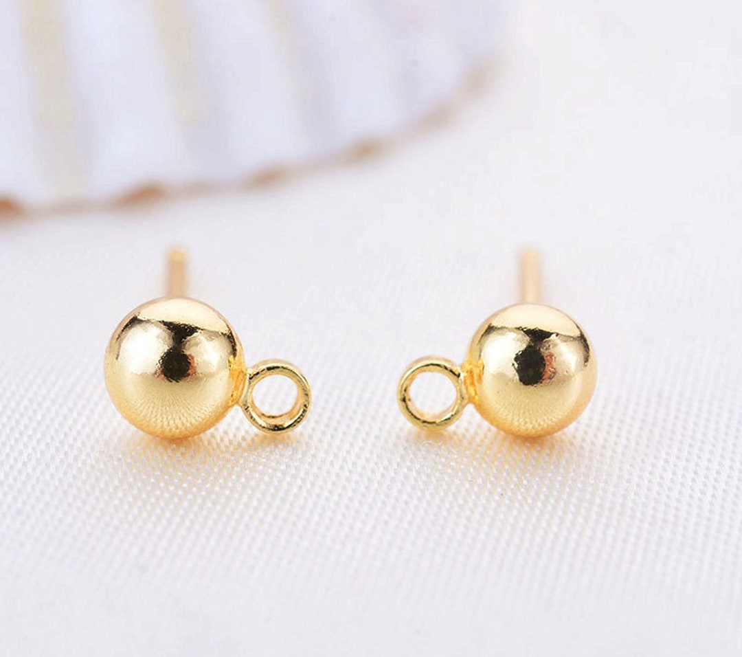 20pcs 18K Gold Filled Ball Ear Post, Brass Ball Post With Loop, Ball ...