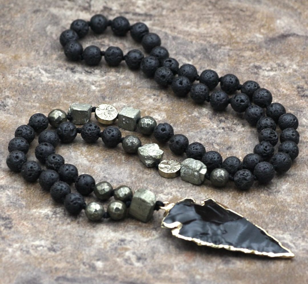 Black Obsidian Volcano Lava Stone Pendant Necklace, Spiritual ...