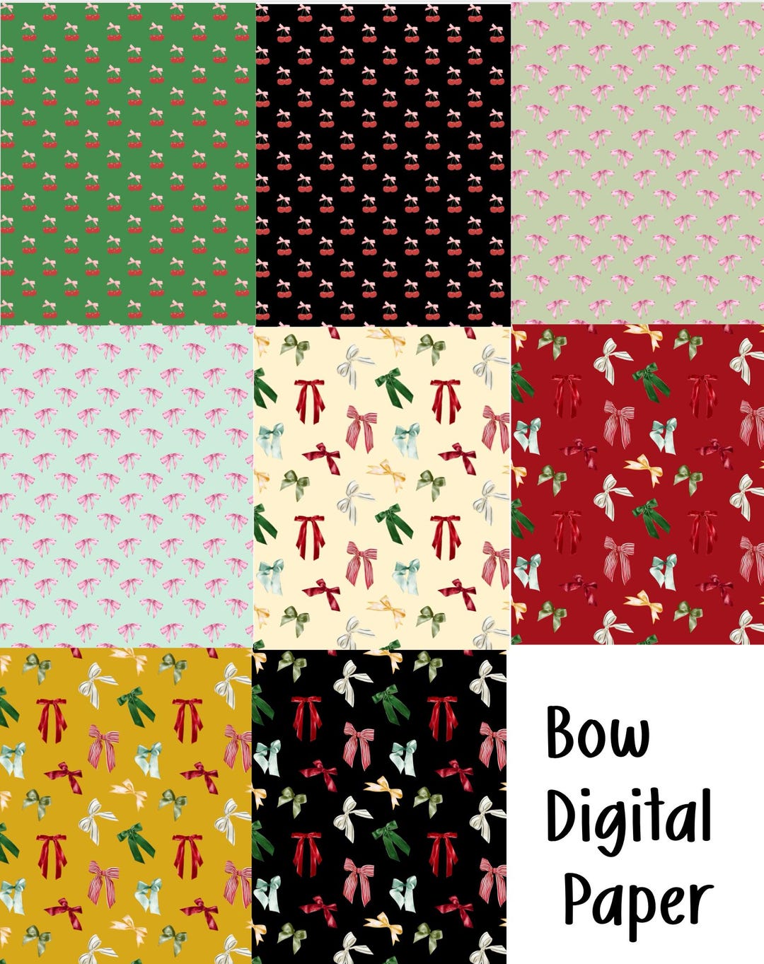 Holiday Bow Digital Paper - Etsy