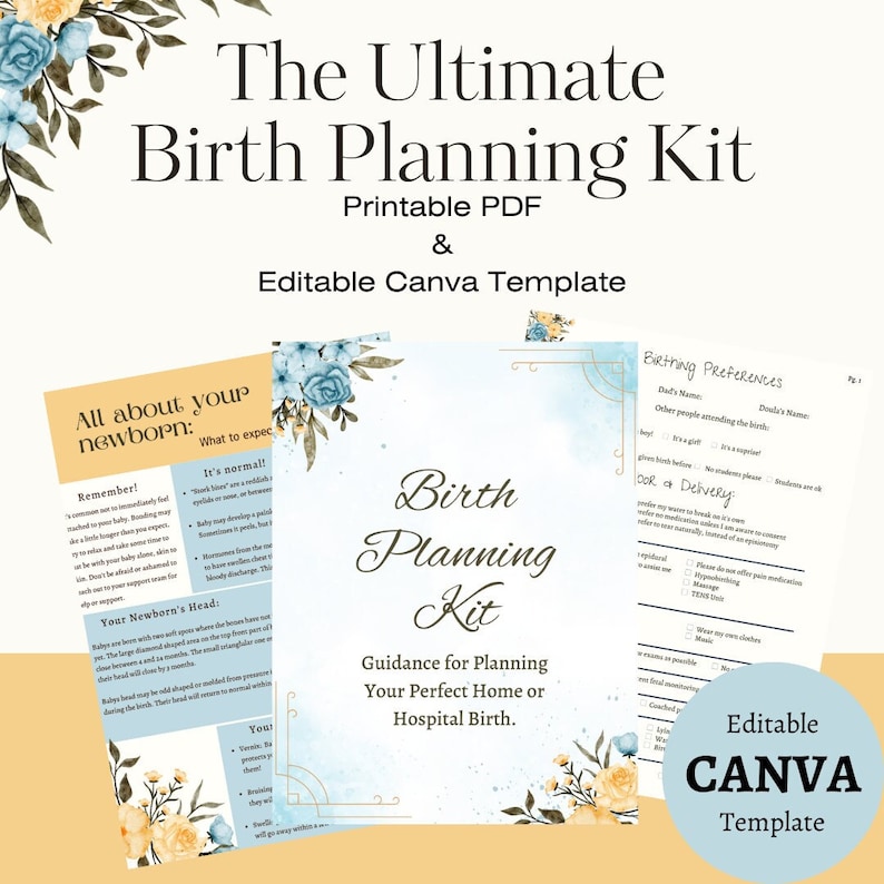 Editable Birth Plan Canva Template & Printable PDF for Hospital or ...