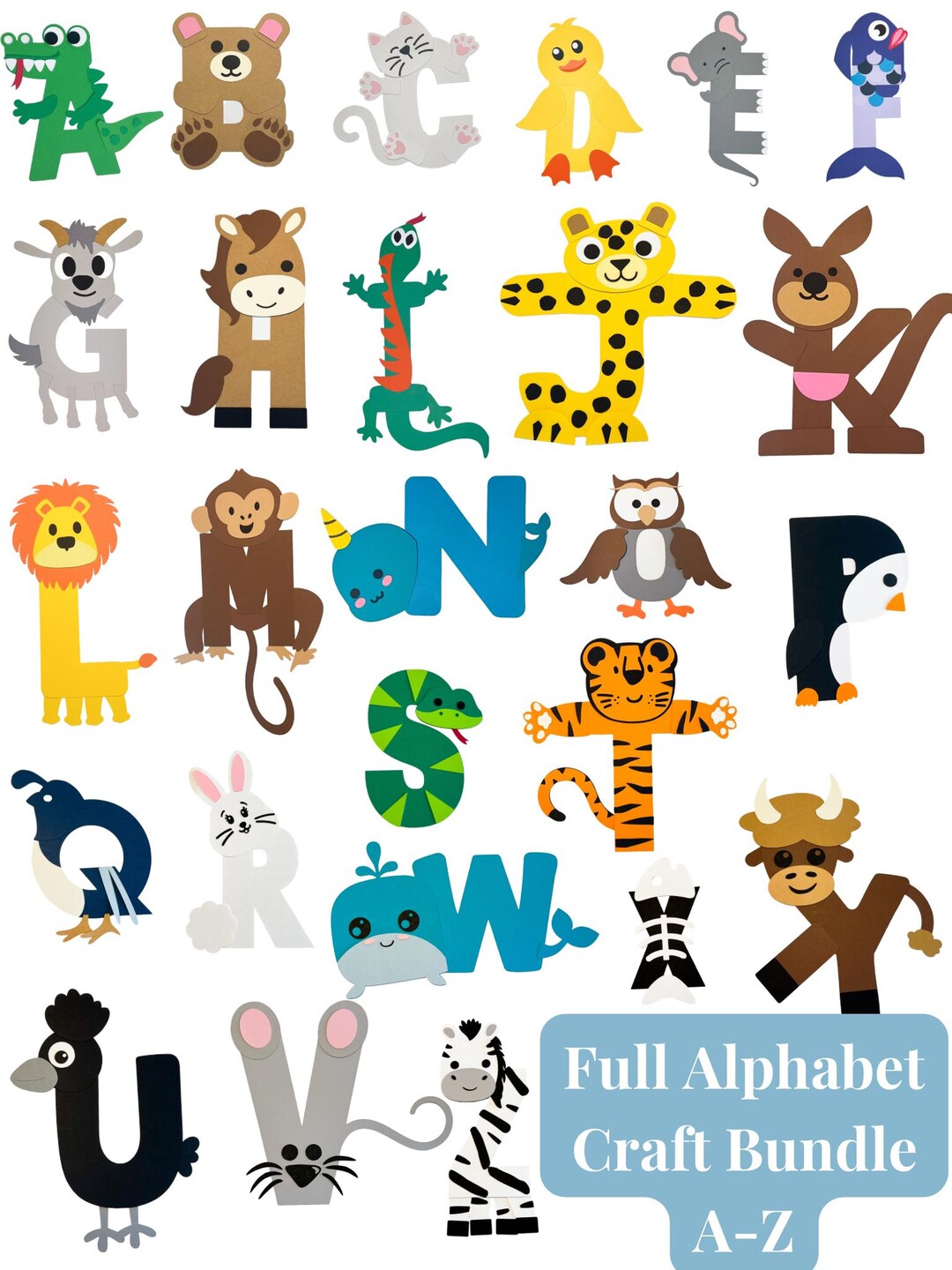 Alphabet Animals Craft Kit (A-Z): Cardstock Learning Activity - Etsy