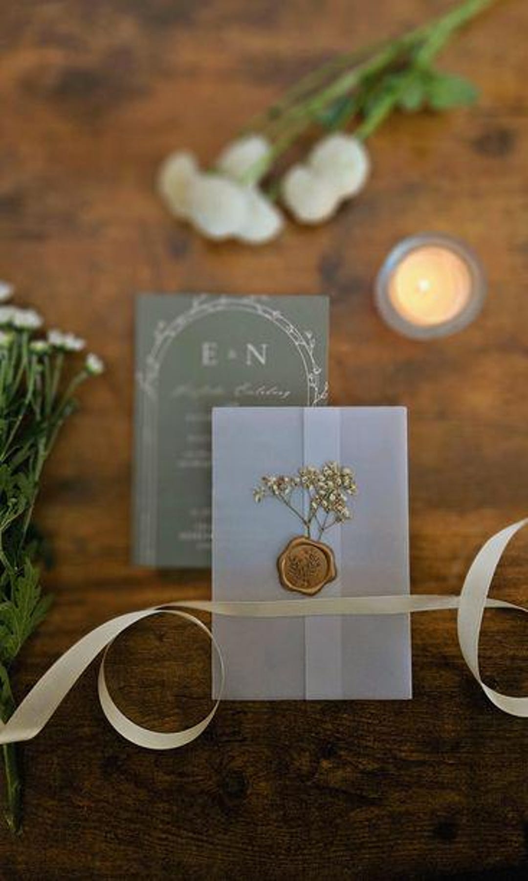 Wedding Invitation Card With/without Vellum, Olive Green and White ...