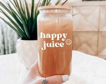Happy Juice 20oz Ice Coffee Beer Can Glass Soda Cup Libbey Glass With ...